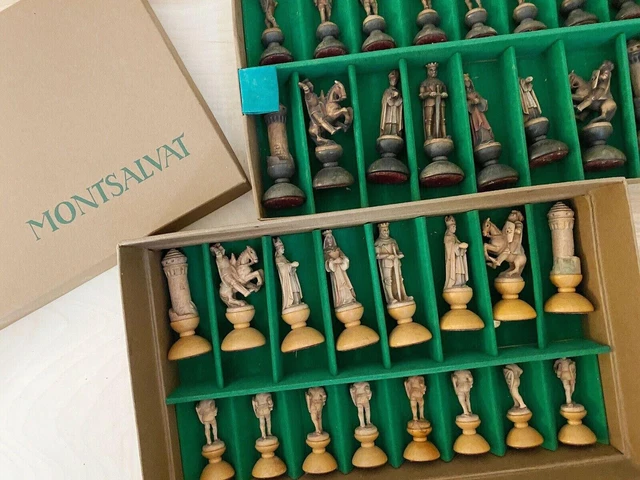 ANRI MONTSALVAT ANTIQUE Hand Carved Far West Chess Pieces - Cowboys And ...