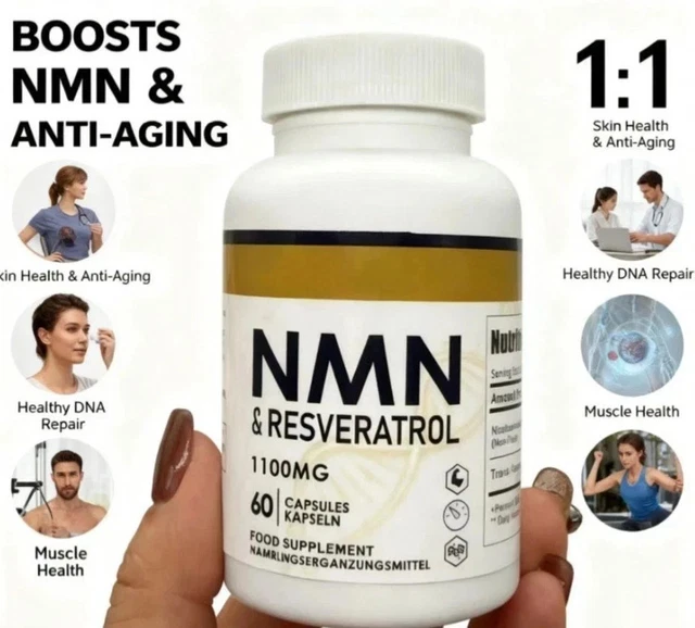 NMN & RESVERATROL 1100mg Daily Health Dietary Supplement Antioxidant 60 ...