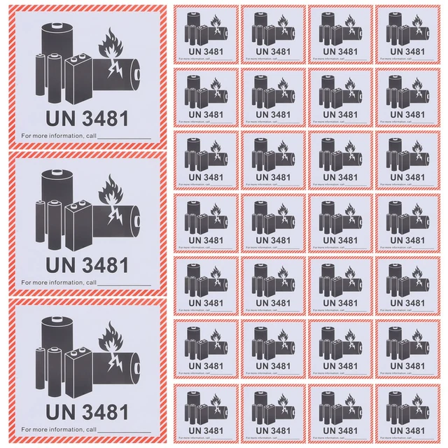 100 SHEETS UN3481 Label Battery Caution Labels Safety Stickers Fire £14 ...