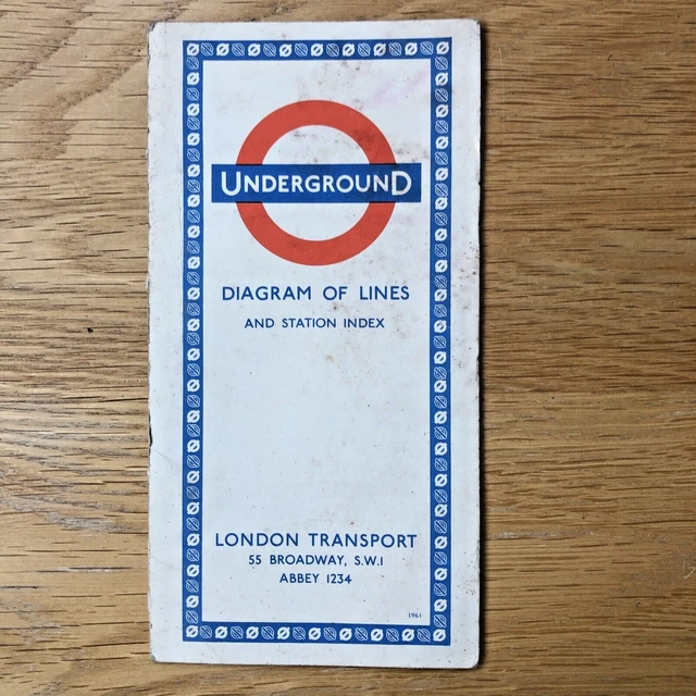 1961 LONDON TRANSPORT Underground Map Diagram of Lines & Station Index ...