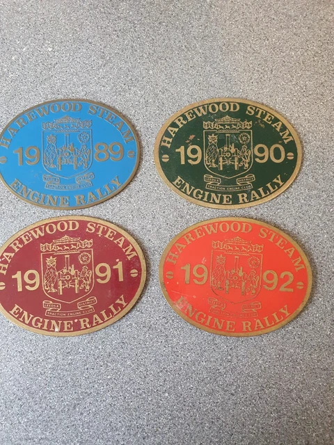 FOUR BRASS HAREWOOD steam engine rally plaques, 1989, 1990, 1991 and ...
