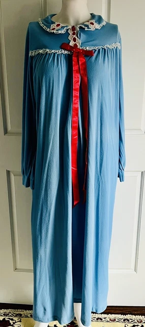 VINTAGE 1960S LADY Weldon Blue Light Soft Flannel Nightgown NEW Old ...