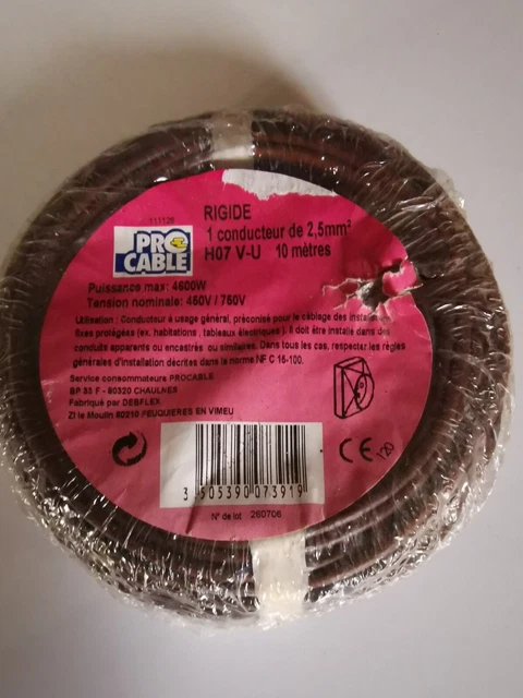 CÂBLE FILS ÉLECTRIQUE 2,5 mm 10 m rigide procable neuf batiment EUR 5,00 - PicClick FR