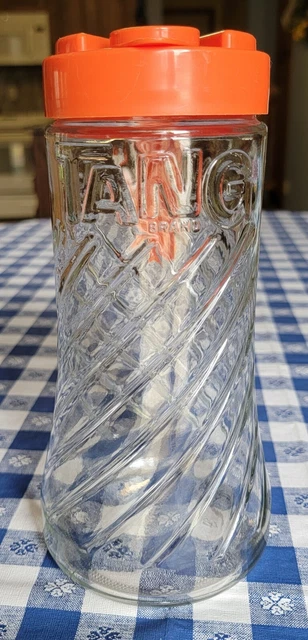 VTG TANG 70'S Anchor Hocking Juice Clear Glass Pour Pitcher Orange Lid ...