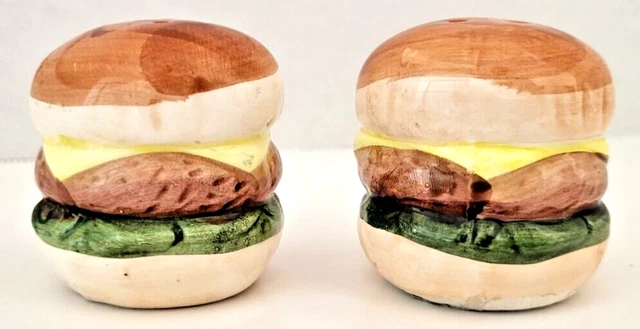 VINTAGE CHEESEBURGER BURGER Ceramic Salt and Pepper Shakers Made in ...