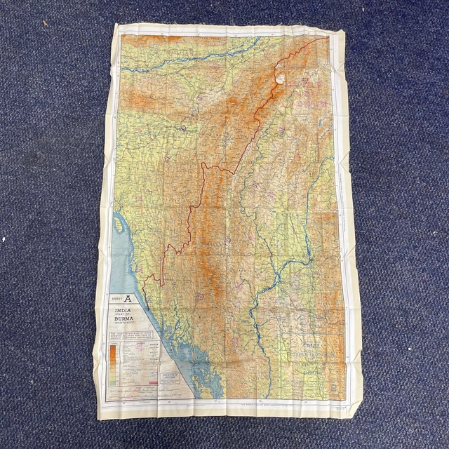 ORIGINAL VINTAGE WAR WW2 RAF Pilot Escape Evade Map Silk Burma China ...