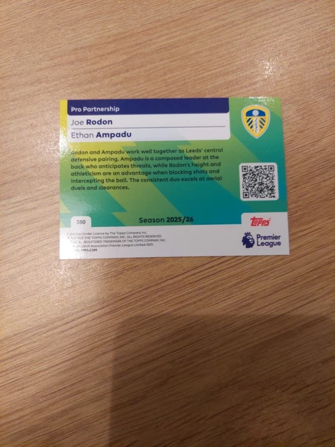 TOPPS PRO PARTNERSHIP Card Joe Rodon Ethan Ampadu 2025/26 380 £1.37 ...