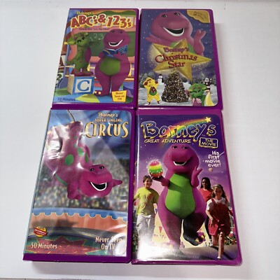 BARNEY VHS LOT of 4 Large Clamshell, Christmas Star, Circus, ABCs ...