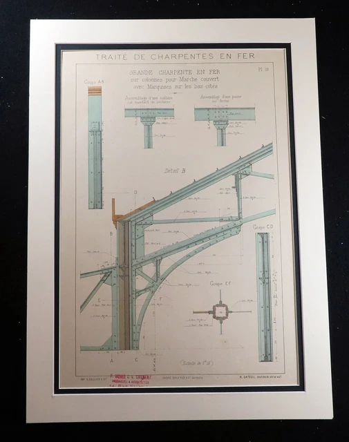 FRENCH ARCHITECTURE ARCHITECTURAL Structural Diagram Antique Large ...