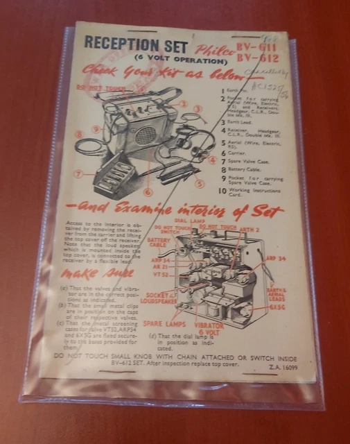 WW2 BRITISH ARMY Military Radio Philco Bv611 Bv612 Instruction Card £19 ...