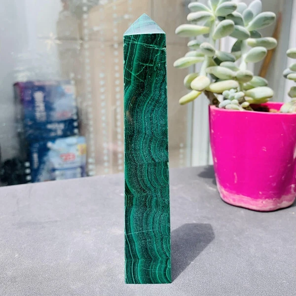 TOP! 277G NATURAL Malachite Quartz Crystal wand point oblisk healing ...