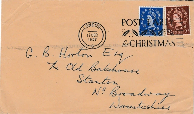 GB 1957 COVER Slogan Postmark " Post Early for Xmas". (Large Format ...