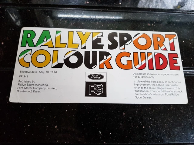 FORD RALLYE SPORT Colour Guide Chart Escort 1976 Mk2 RS2000 RS Mexico ...