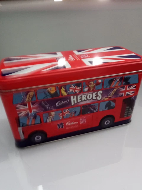 CADBURY HEROES BUS Tin. 2012 Olympic Games. EMPTY TIN. 19cm Long.11cm ...