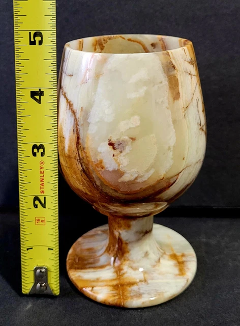 PAIR VTG HAND Made Alabaster Marble Stone (aka Onyx Marble) Goblet Wine ...