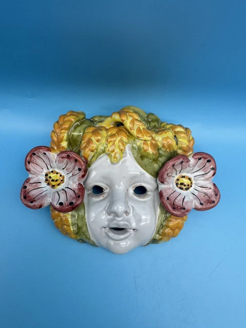 VINTAGE ITALIAN POTTERY Majolica Face Mask Wall Decor Plaque £21.52 ...