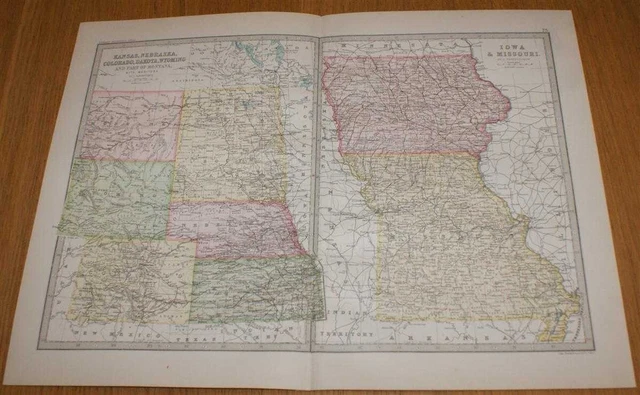 MAP: 1890 USA Kansas, Nebraska, Colorado, Dakota, from Library ...