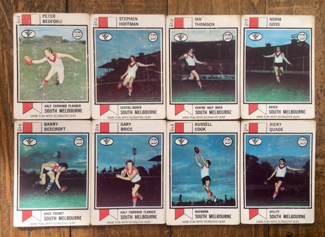 1974 SCANLENS VFL/AFL - Lot Of 8 Different South Melbourne Swans Cards ...