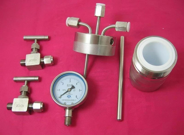 HYDROTHERMAL SYNTHESIS AUTOCLAVE Reactor vessel + inlet outlet gauge ...