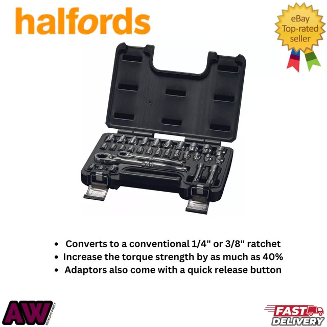 HALFORDS ADVANCED 30 Piece Metric Vortex Socket Set Go Through Hole ...