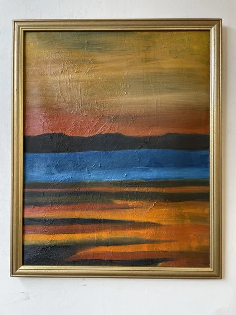 LARGE ORIGINAL MID Century Abstract Modernist Landscape Oil On Board ...