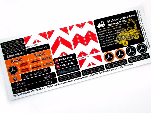 CUSTOM STICKERS FOR Set 8110 Unimog U 400 + UNIQUE Plaque sticker ...