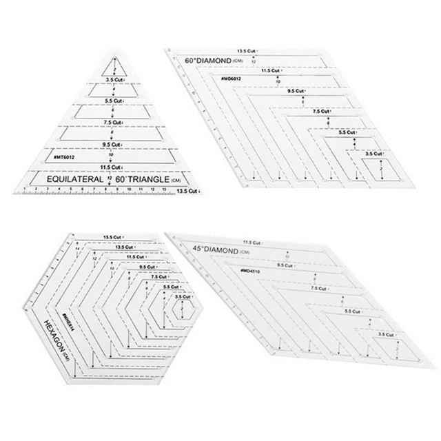 PRECISION CUTTING QUILTING Ruler Set for Sewing and Patchwork 4 Pieces ...