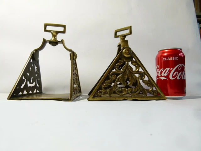 ANTIQUE BRASS STIRRUPS Fancy Cast Triangular Shaped Swivel Top Loop £ ...