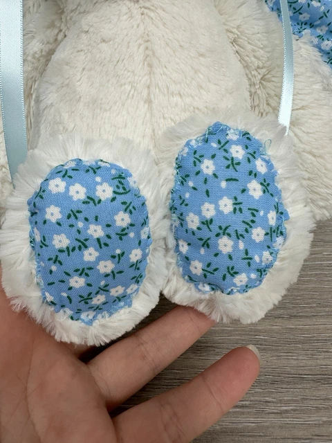 JELLYCAT MEDIUM CUSTOM Cream Blue Blossom Bunny With Floral Blue Print ...