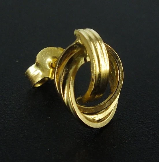 375 9CT YELLOW GOLD Single Oval Deco Design Interlock Twist Earring, 0 ...