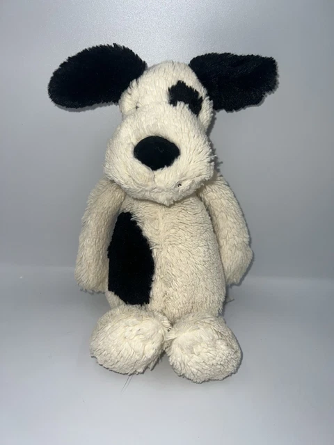 JELLYCAT PATCH MEDIUM Bashful Puppy Dog Black & White Soft Plush Teddy ...