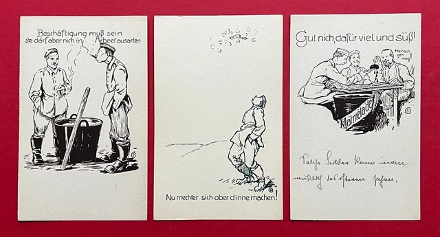 3 X MILITÄR Künstler AK 1. WK Soldaten im Felde Karikaturen Typen CB ( 120725 EUR 8,99 - PicClick DE