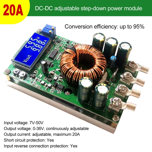 DC7V-50V TO DC 0V-36V 20A LCD Adjustable Step-down Power Supply ...