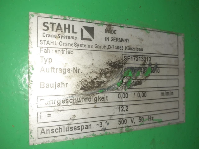 STAHL CRANESYSTEMS KRANMOTOR Motor Katzfahrmotor Kranfahrantrieb EUR 1. ...