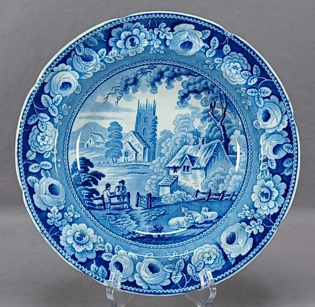 WEDGWOOD VILLAGE CHURCH / Rural Village Blue Transferware Deep Plate C ...