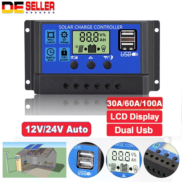 SOLAR LADEREGLER 12V-24V 100A PWM Solar Photovoltaik Laderegler Daul USB Regler EUR 11,59 ...