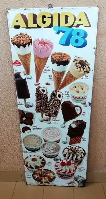 ALGIDA 1978 TABELLA insegna cartello gelati latta 78 lire pubblicità ...