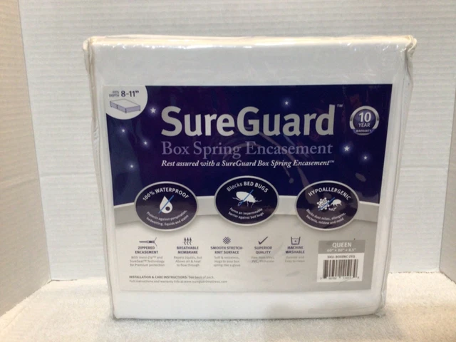 SUREGUARD BOX SPRING Encasement Queen 8-11" Waterproof Hypoallergenic ...