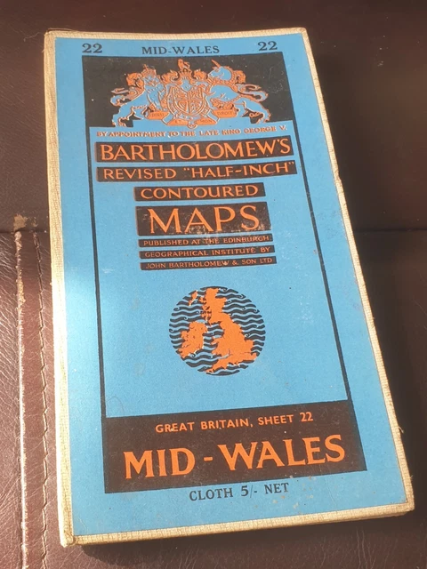 VINTAGE 1962 BARTHOLOMEW'S Map Of Mid- Wales - Cloth - Contoured Half ...