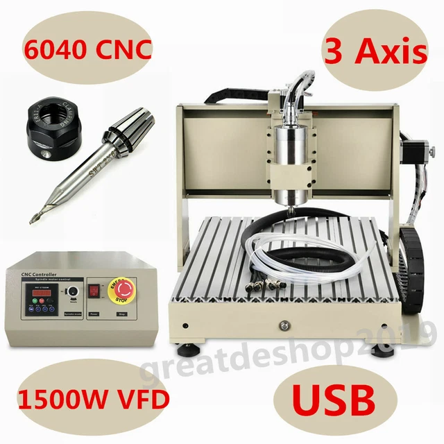 3-AXIS 6040 USB CNC Router Engraver Water-cooling 1500W VFD Milling ...