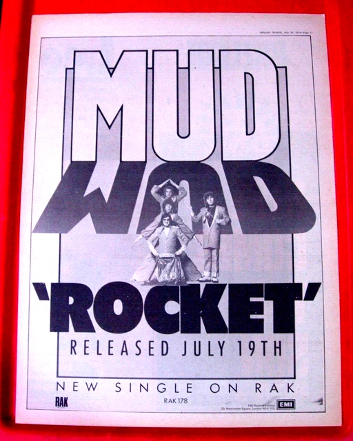 MUD ROCKET VINTAGE ORIGINAL 1974 Presse/Magazin WERBUNG Postergröße ...