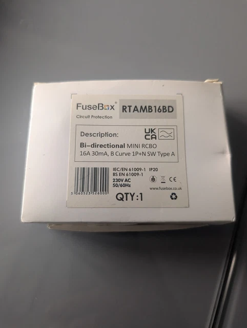 FUSEBOX 16A 30MA RCBO Type a B Curve Bi-Directional RTAMB16BD £10.78 ...