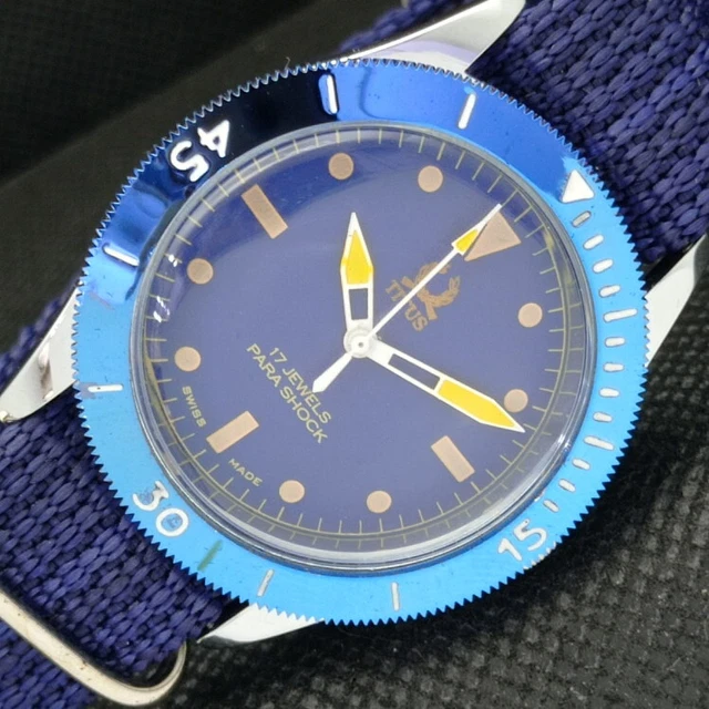 MECHANICAL TITUS WINDING SWISS MENS WRIST BLUE DIAL WATCH 606-a314602-3 ...