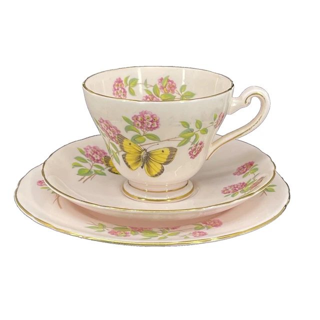 TUSCAN FINE ENGLISH Bone China Pink "June Glory" Butterfly Footed ...
