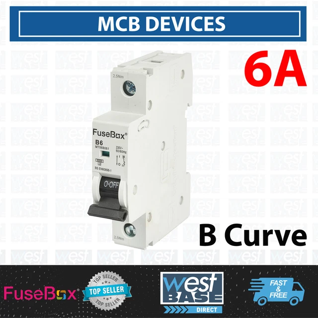 FUSEBOX MT06B061 MCB Circuit Breaker 230V 6kA SINGLE POLE SP 6 Amp Type B Curve £3.95 - PicClick UK