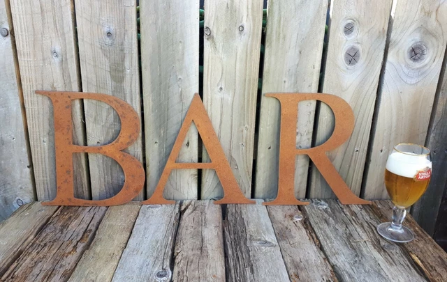 12& RUSTY BAR Sign Classic Font Letters Metal Word Rustic Vintage ...