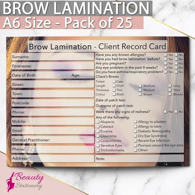 BROW LAMINATION CLIENT Record Card NEW - PREMIUM Treatment Cons. A6 x25 ...