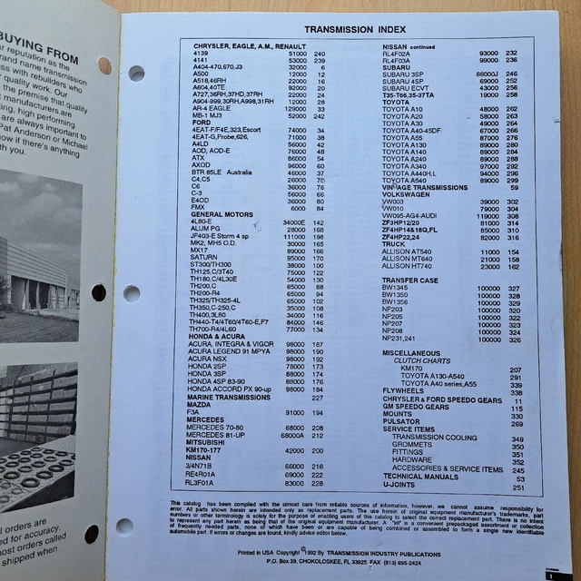 1992 ADP TRANSMISSION Parts Catalog W/ Exploded Diagrams Identify ...