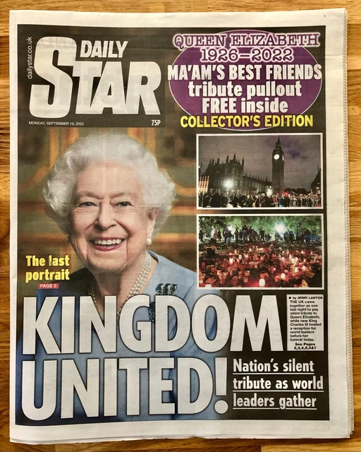 DAILY STAR NEWSPAPER 19th September 2022 - Death of HM Queen Elizabeth ...