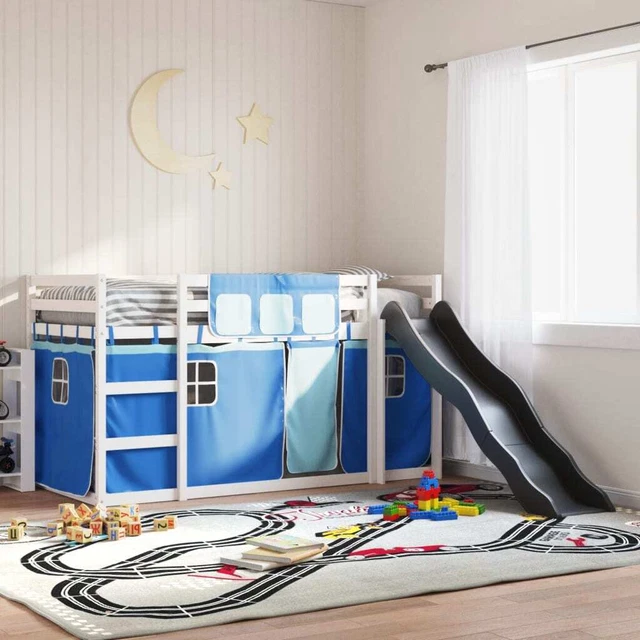 LIT SUPERPOSÉ SANS matelas avec toboggan et rideaux 80x200 cm EUR 623 ...
